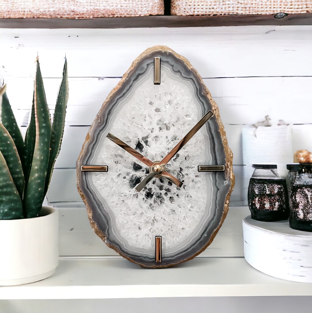 8 White AGATE WALL CLOCK Large Agate Wall Clock Agate - Etsy