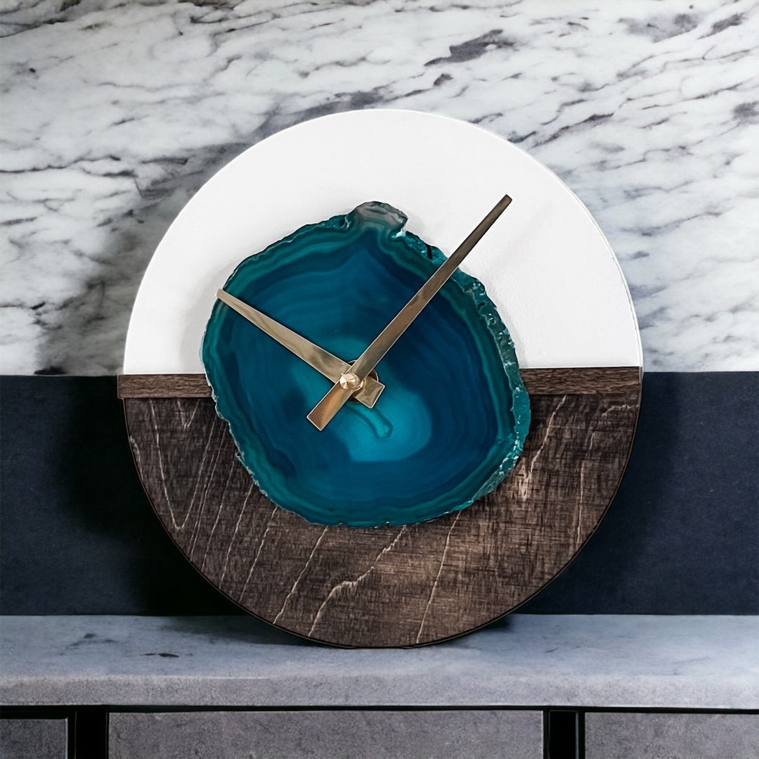 8 Teal AGATE WALL CLOCK Color Block Wood Wall Clock - Etsy