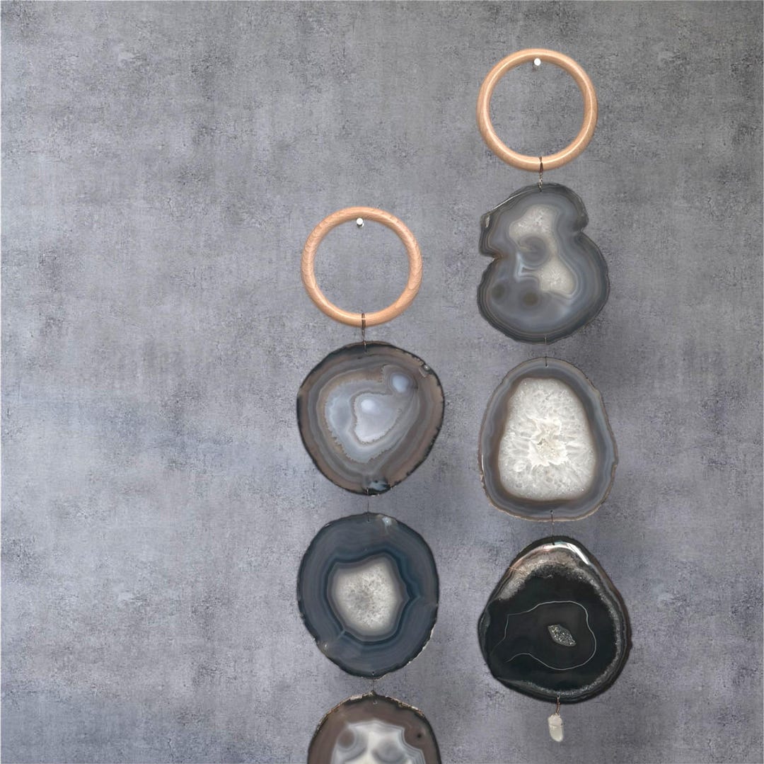 XL Umber Agate Wall Hanging With Selenite Crystal, Agate Garland, Boho ...