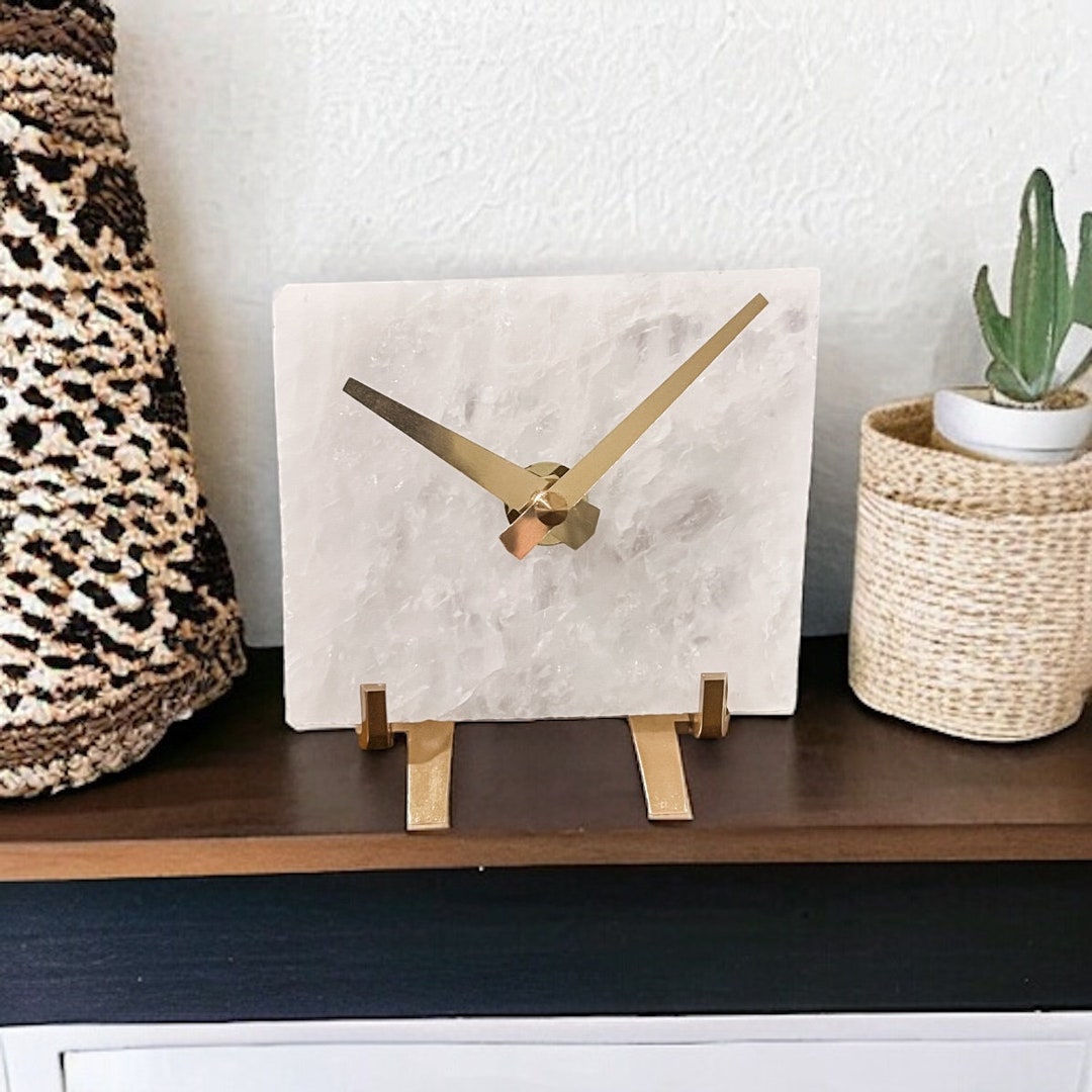 WHITE QUARTZ Desk Clock, Stone Clock, Boho Decor, Rose Quartz Crystal ...