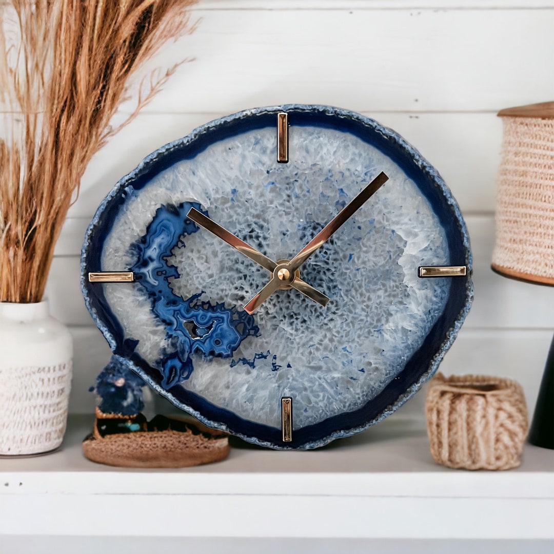 8 Blue/white AGATE WALL CLOCK Large Wall Clock Agate - Etsy