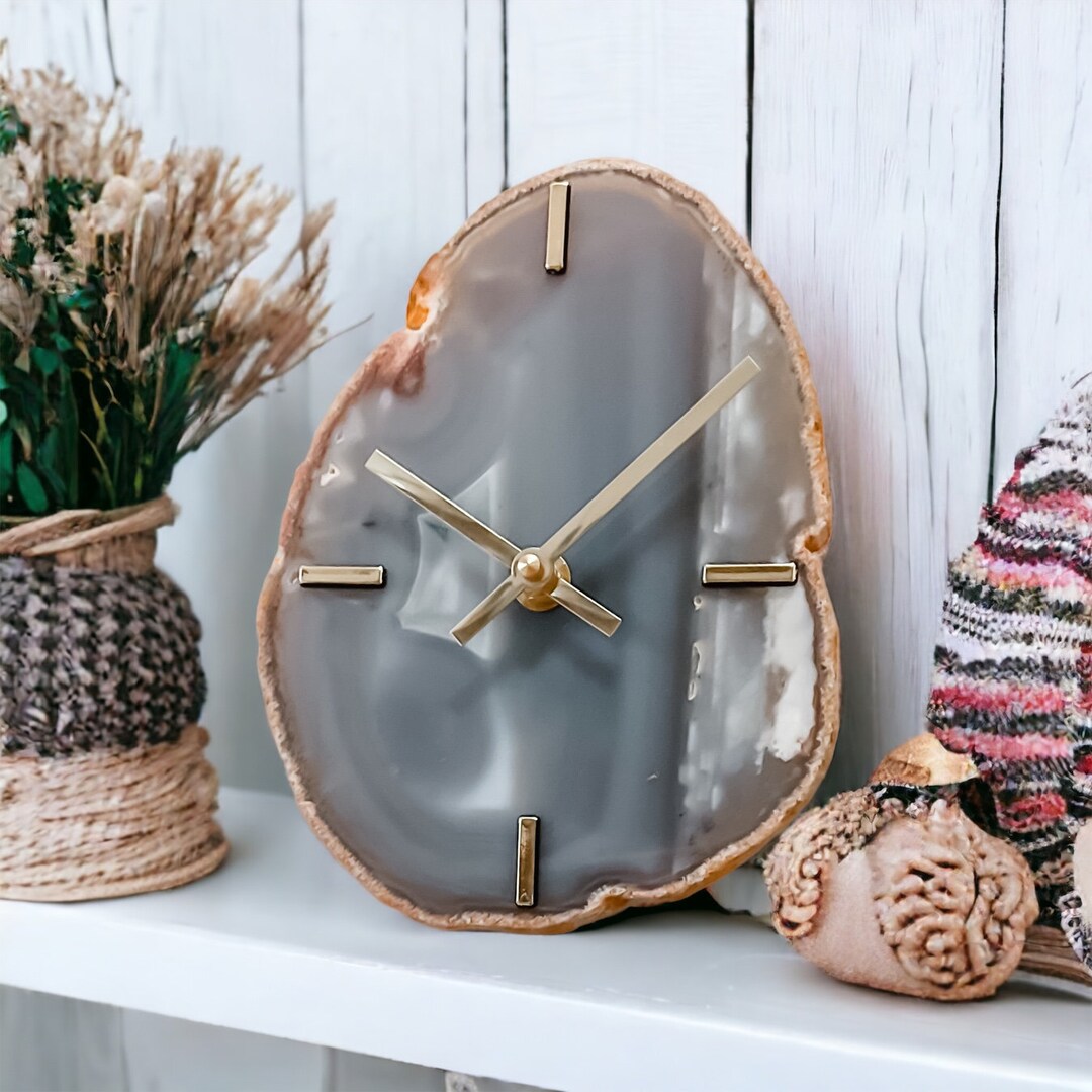 8 Gray AGATE WALL CLOCK Large Agate Wall Clock Agate - Etsy