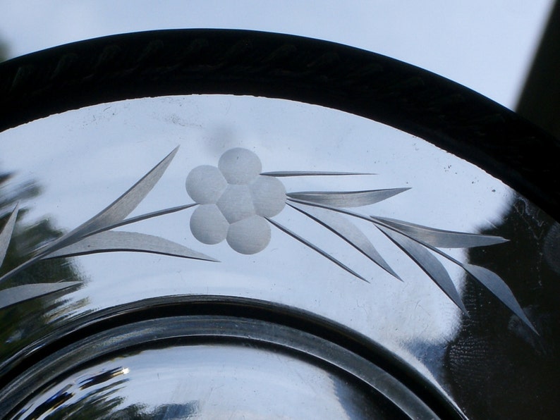 Glass Dish Sterling Silver Rim With Etched Glass Vintage Free Shipping ...