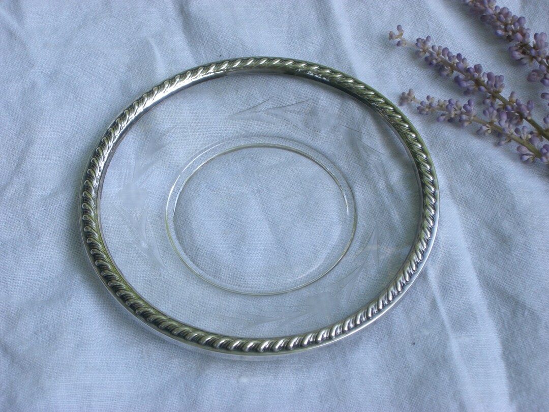 Glass Dish Sterling Silver Rim With Etched Glass Vintage Free Shipping ...