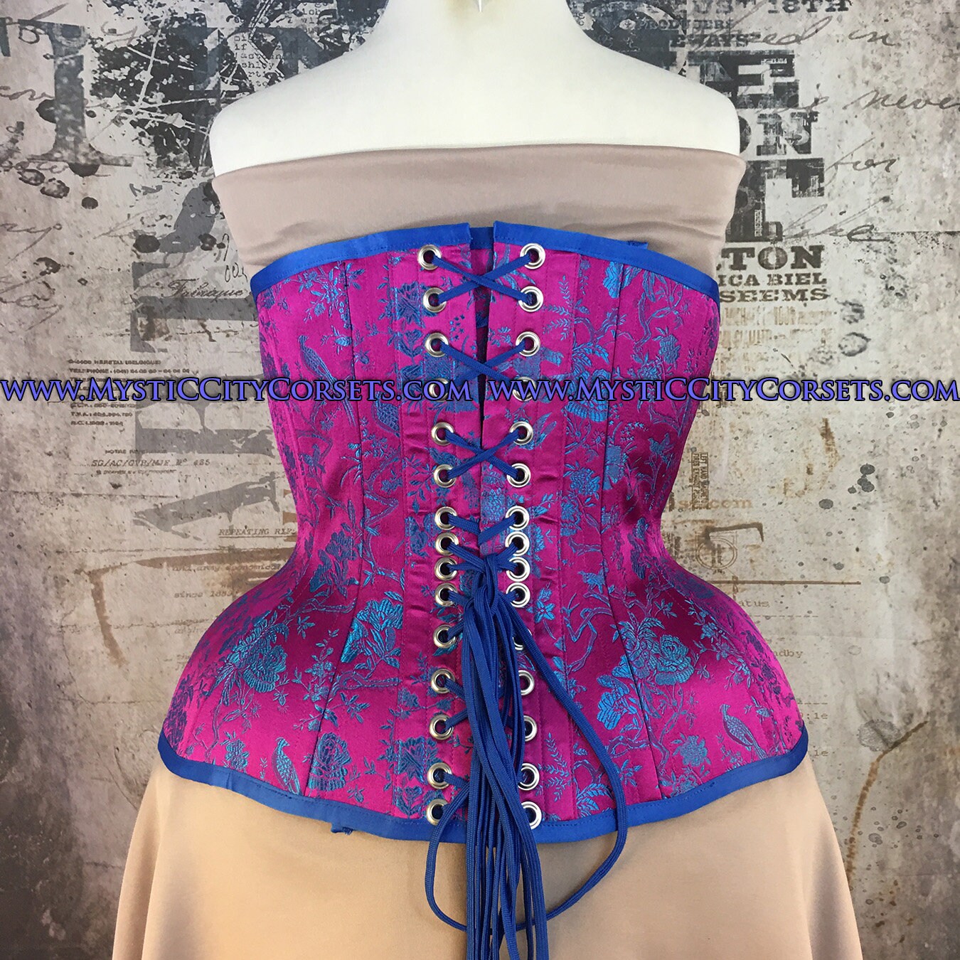 New MCC-127 "plus Size" Wide Hips Corset Fuchsia-blue Bird Brocade ...