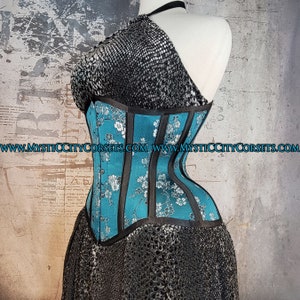MCC-45A Teal Cherry Brocade Underbust Waist Training Tightlacing Steel ...