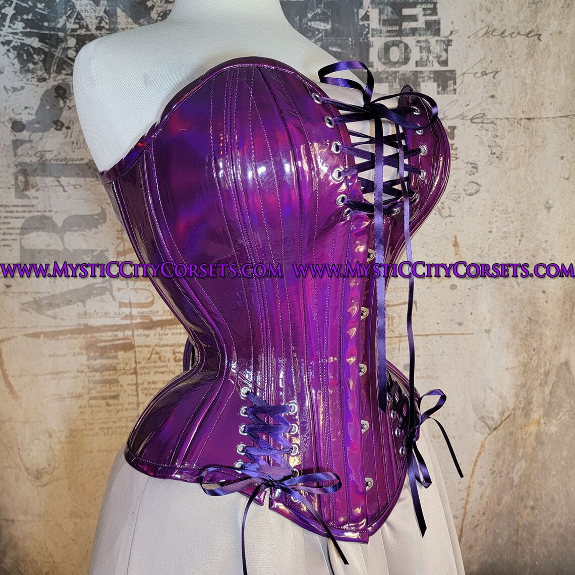 New MCC-30S Iridescent Purple PVC Overbust Tightlacing Corset Mystic ...
