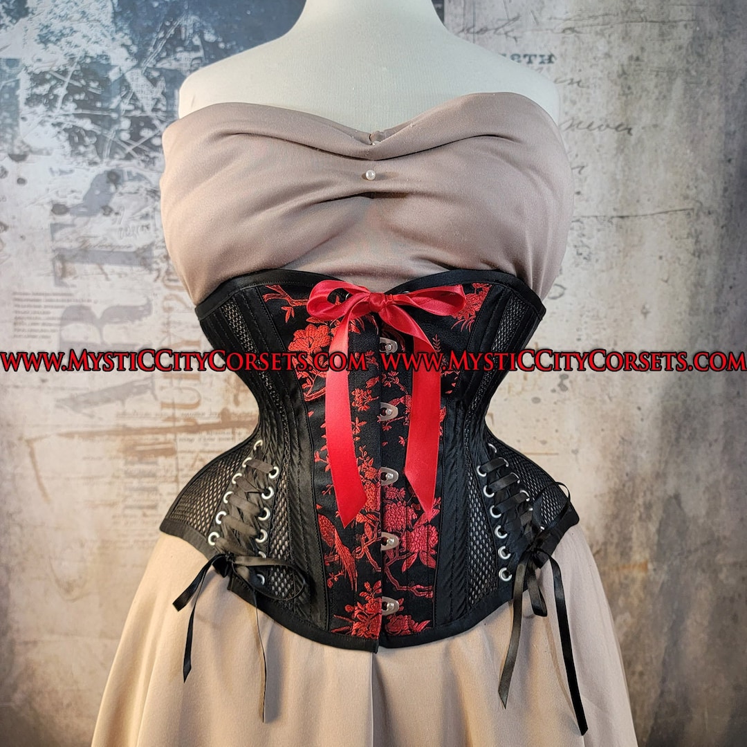 MCC-35 Bird Brocade/black Mesh Corset Underbust Waist Training ...