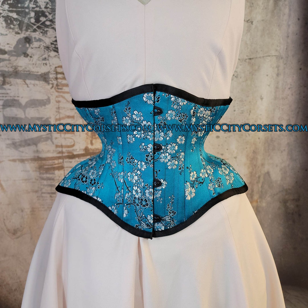 MCC-20C Teal Cherry Brocade Underbust Waist Training Tightlacing Steel ...