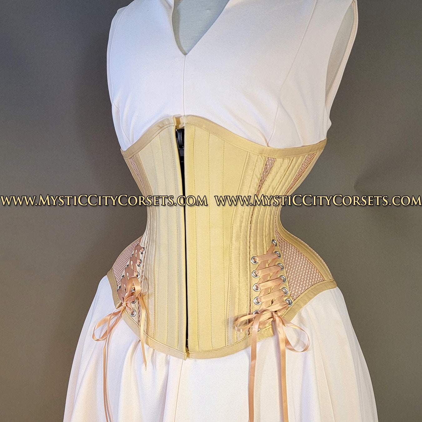 MCC-44L With Hip Ties, Zipper/cotton/buttercream Sport Mesh Underbust ...