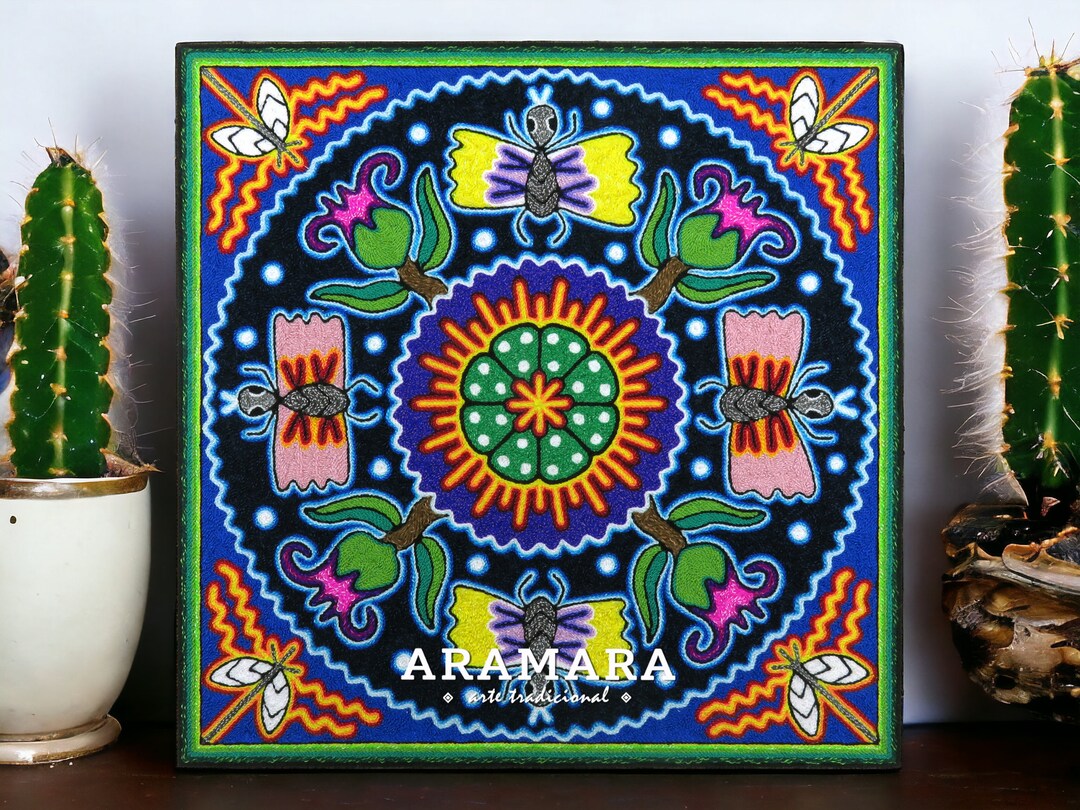 12" Huichol Painting, Native Art, Huichol Art, Mexican Art, Mexican ...