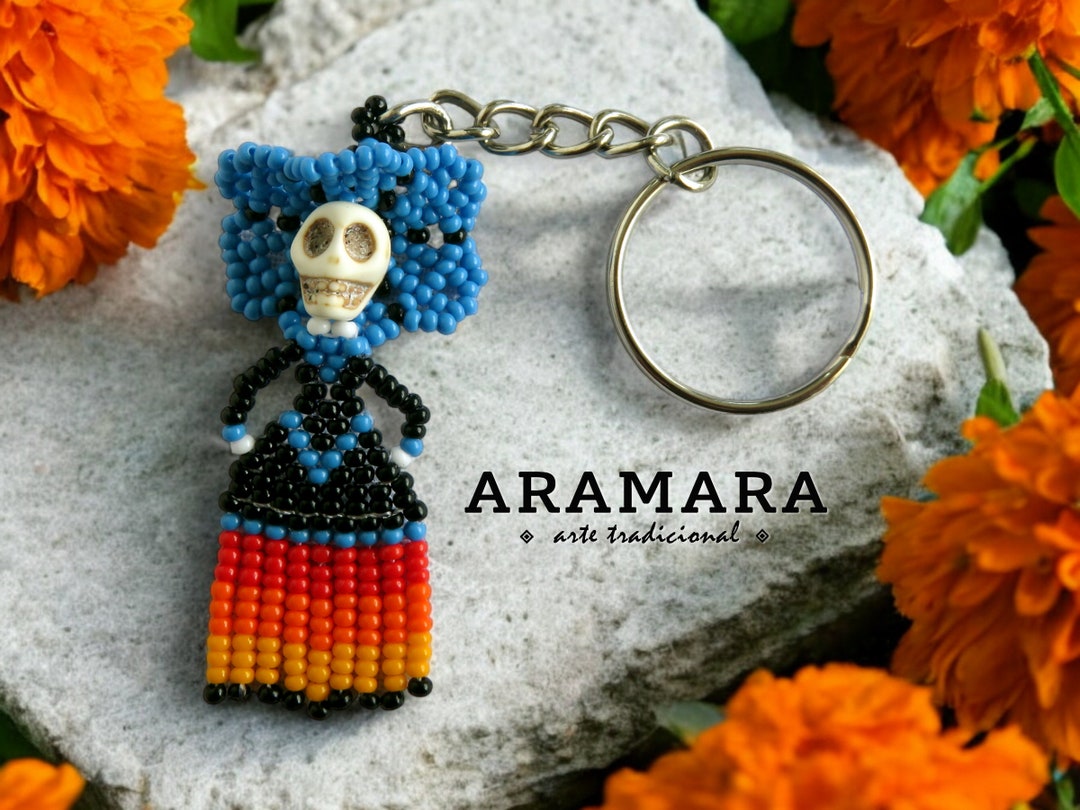 Beaded Catrina Keychain, Mexican Keychain, Native American, Huichol ...