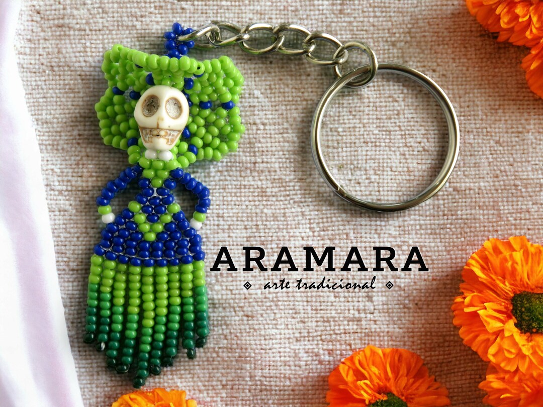 Beaded Catrina Keychain, Mexican Keychain, Native American, Huichol ...