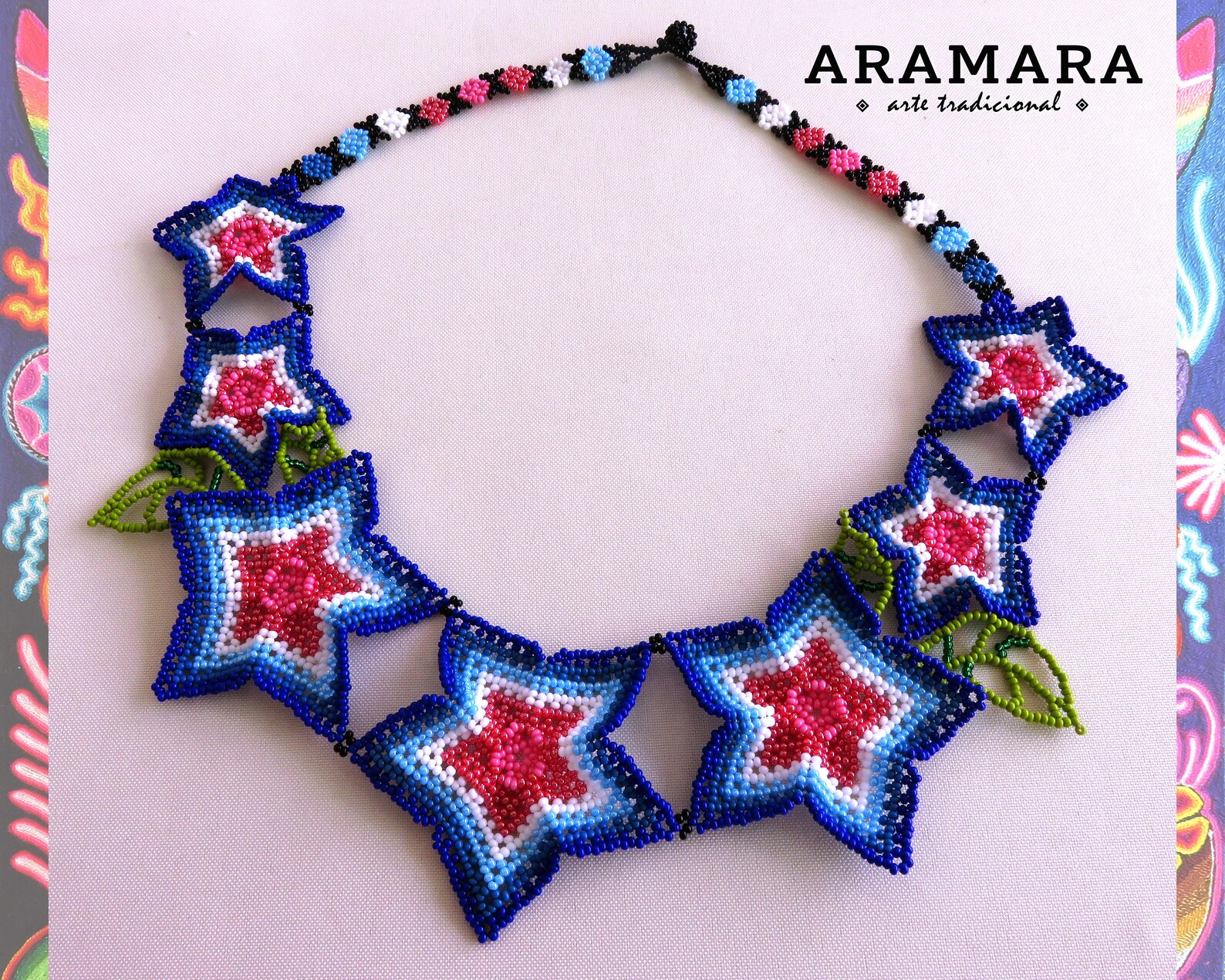 Huichol Necklace Beaded Flower Huichol Jewelry Mexican - Etsy