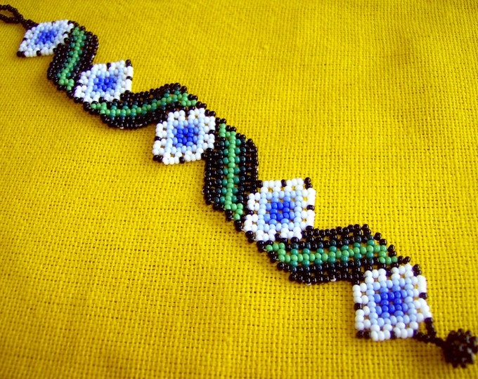 Mexican Huichol Beaded Flower Bracelet Etsy