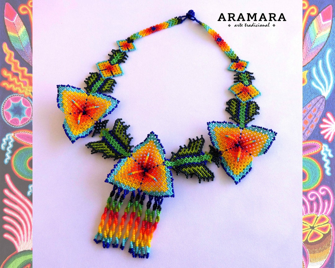 Mexican Necklace, Native American Necklace, Flower Necklace, Mexican ...