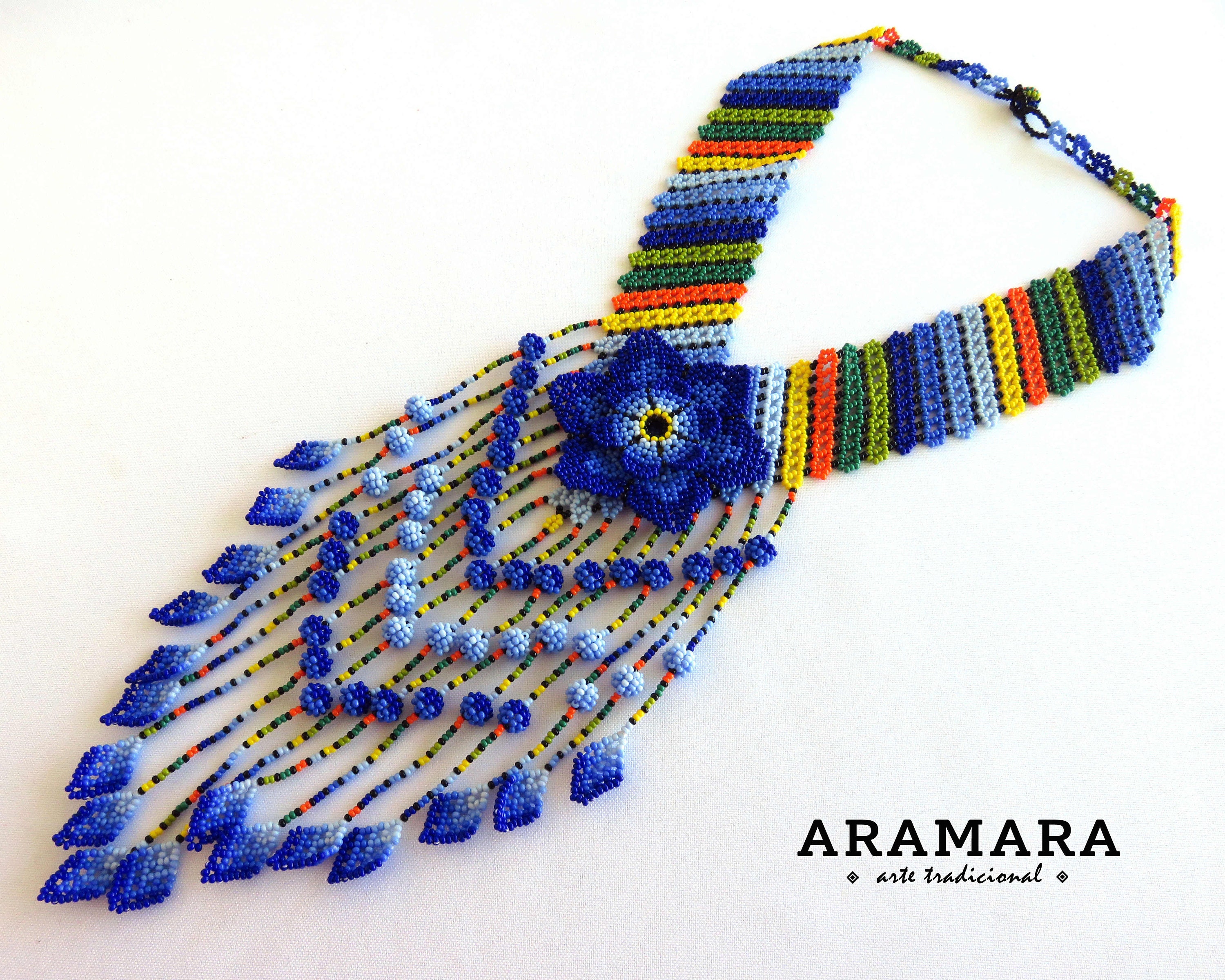 Flower Necklace, Mexican Jewelry, Huichol Necklace, Native American ...