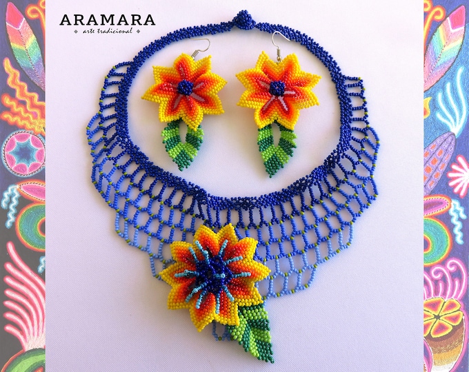 Huichol Jewelry Set Mexican Necklace Boho Huichol Necklace | Etsy