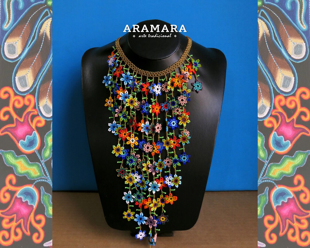 Huichol Jewelry Set, Huichol Necklace, Huichol Earrings, Boho, Mexican ...