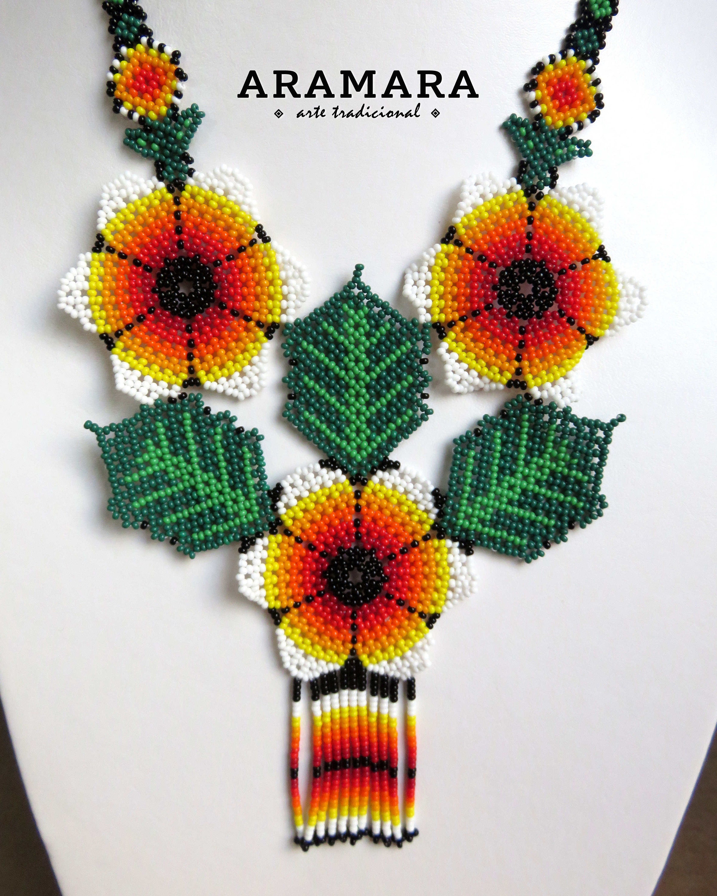 Mexican Necklace Flower Necklace Mexican Jewelry Huichol Etsy