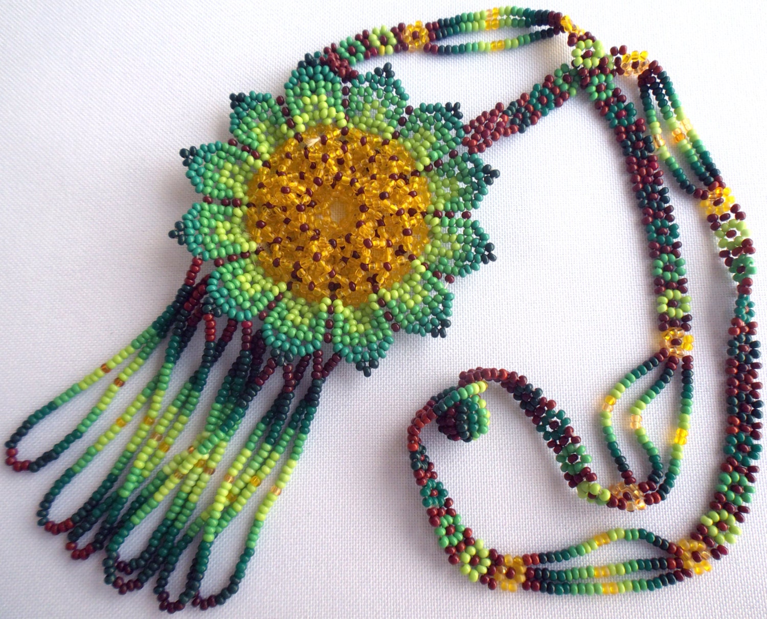 Mexican Huichol Beaded Flower Necklace Etsy
