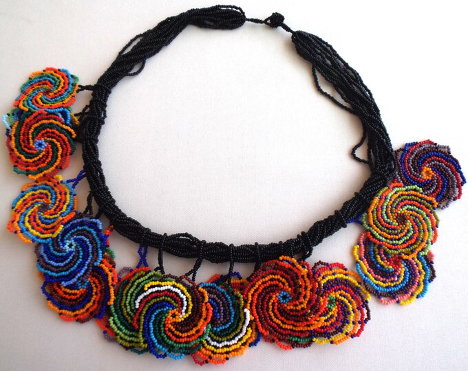Mexican Huichol Beaded Flower Necklace Etsy