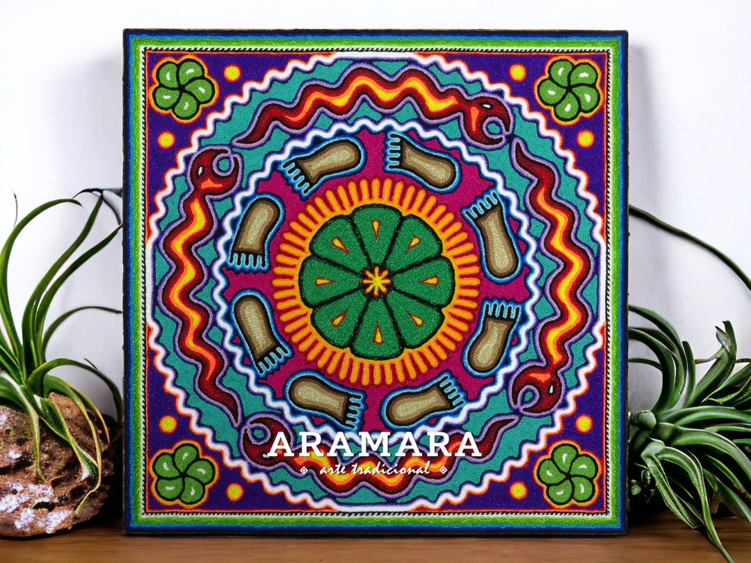 12" Huichol Painting, Native Art, Huichol Art, Mexican Art, Mexican ...