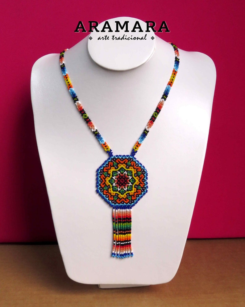 Collar medallón, collar huichol, conjunto de joyería huichol, aretes ...