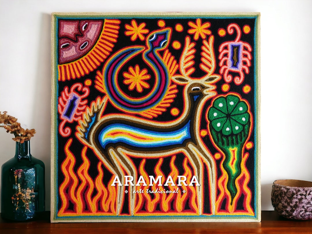 12" Huichol Painting, Native Art, Huichol Art, Mexican Art, Mexican ...