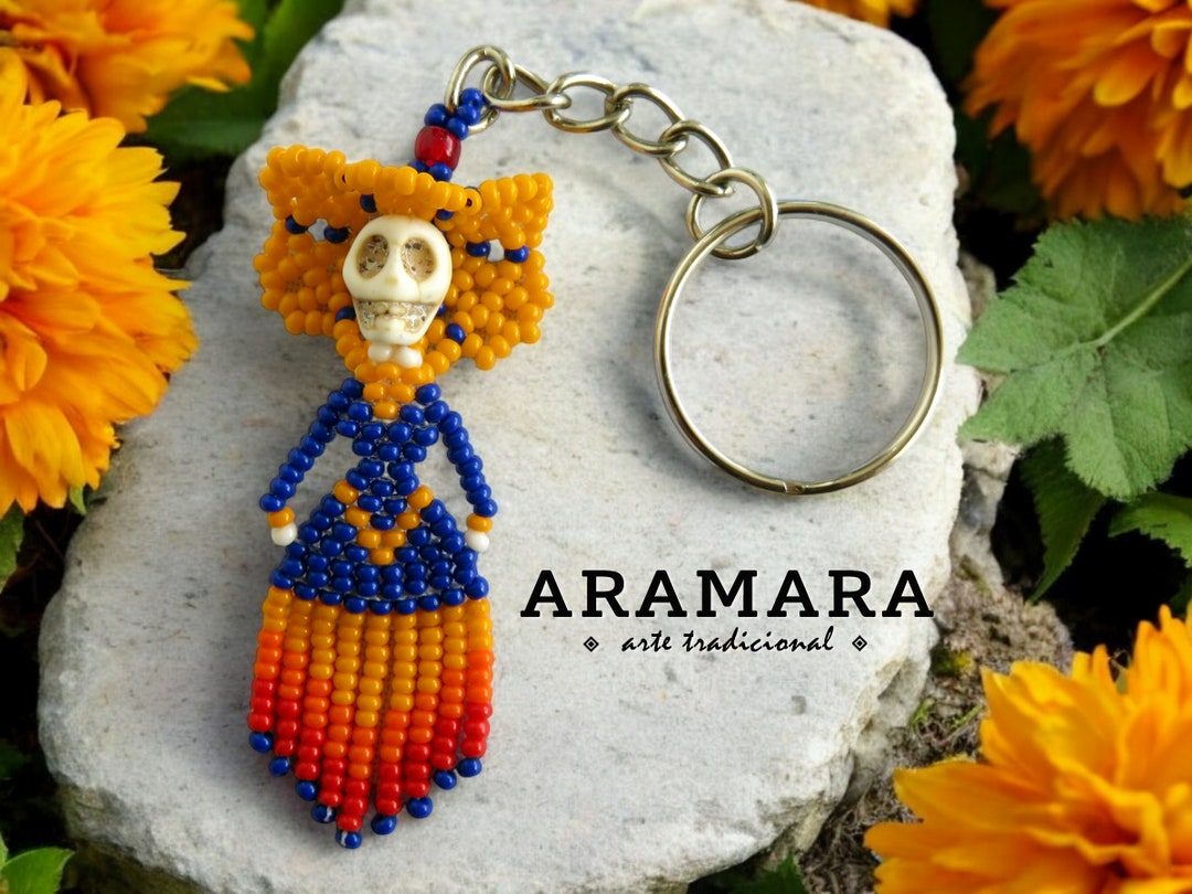 Beaded Catrina Keychain, Mexican Keychain, Native American, Huichol ...