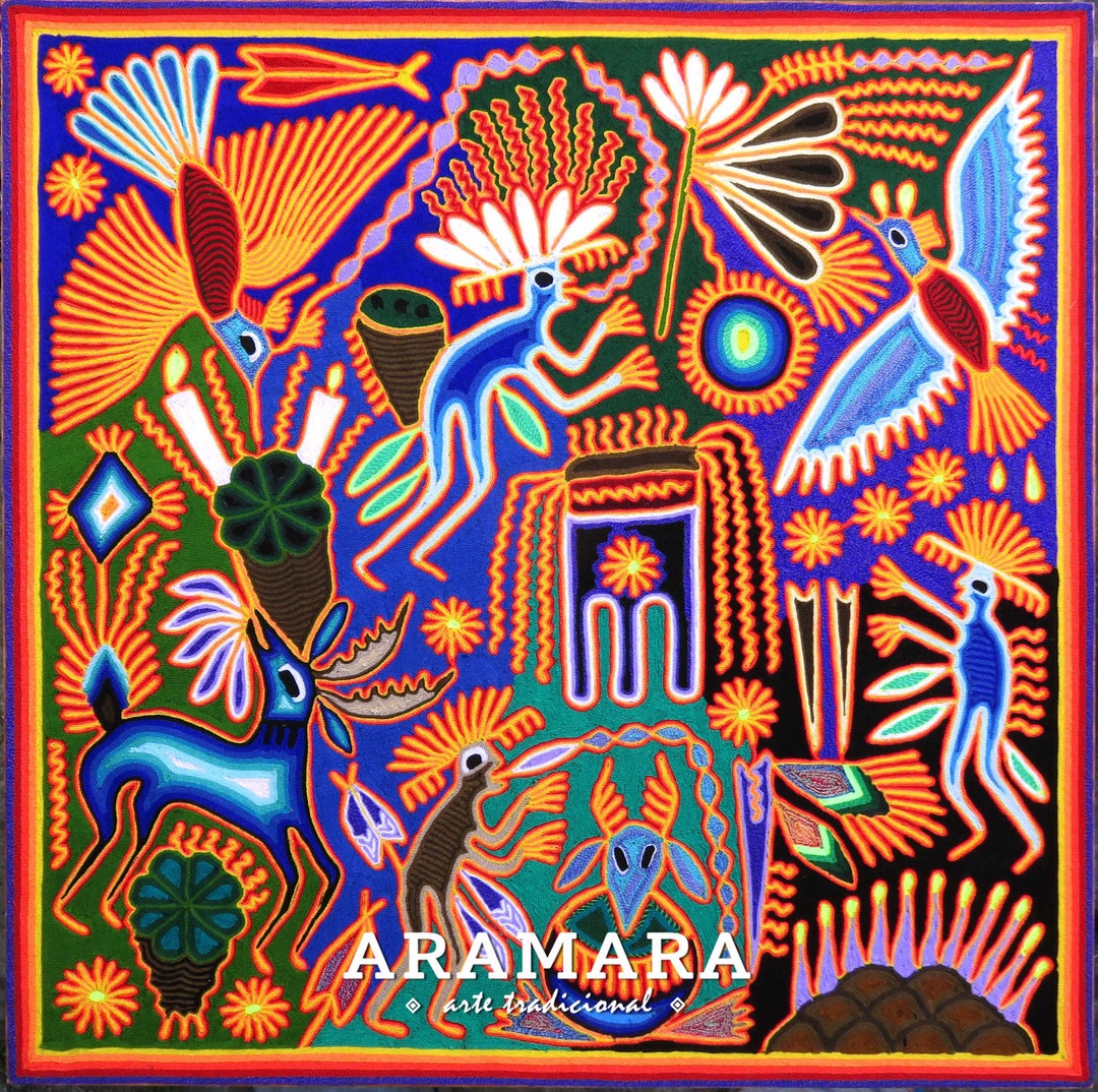 24" Huichol Painting, Mexican Wall Art, Mexican Folk Art, Huichol Art ...