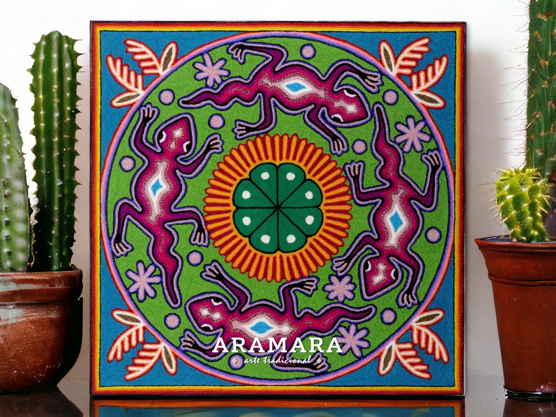 12" Huichol Painting, Native Art, Huichol Art, Mexican Art, Mexican ...