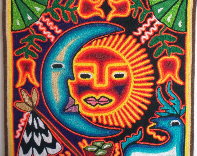 12 Mexican Huichol Sun and Moon Eclipse Yarn Painting - Etsy