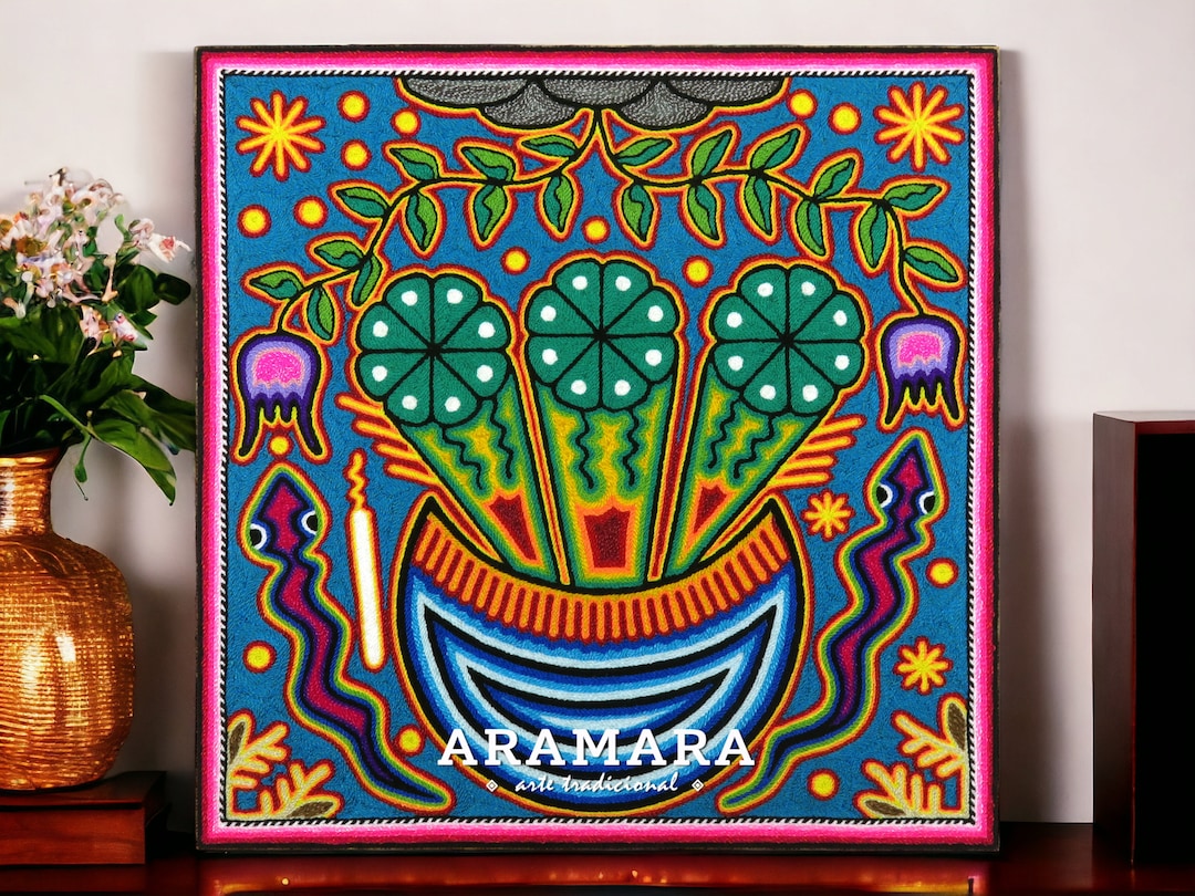 12" Huichol Painting, Native Art, Huichol Art, Mexican Art, Mexican ...