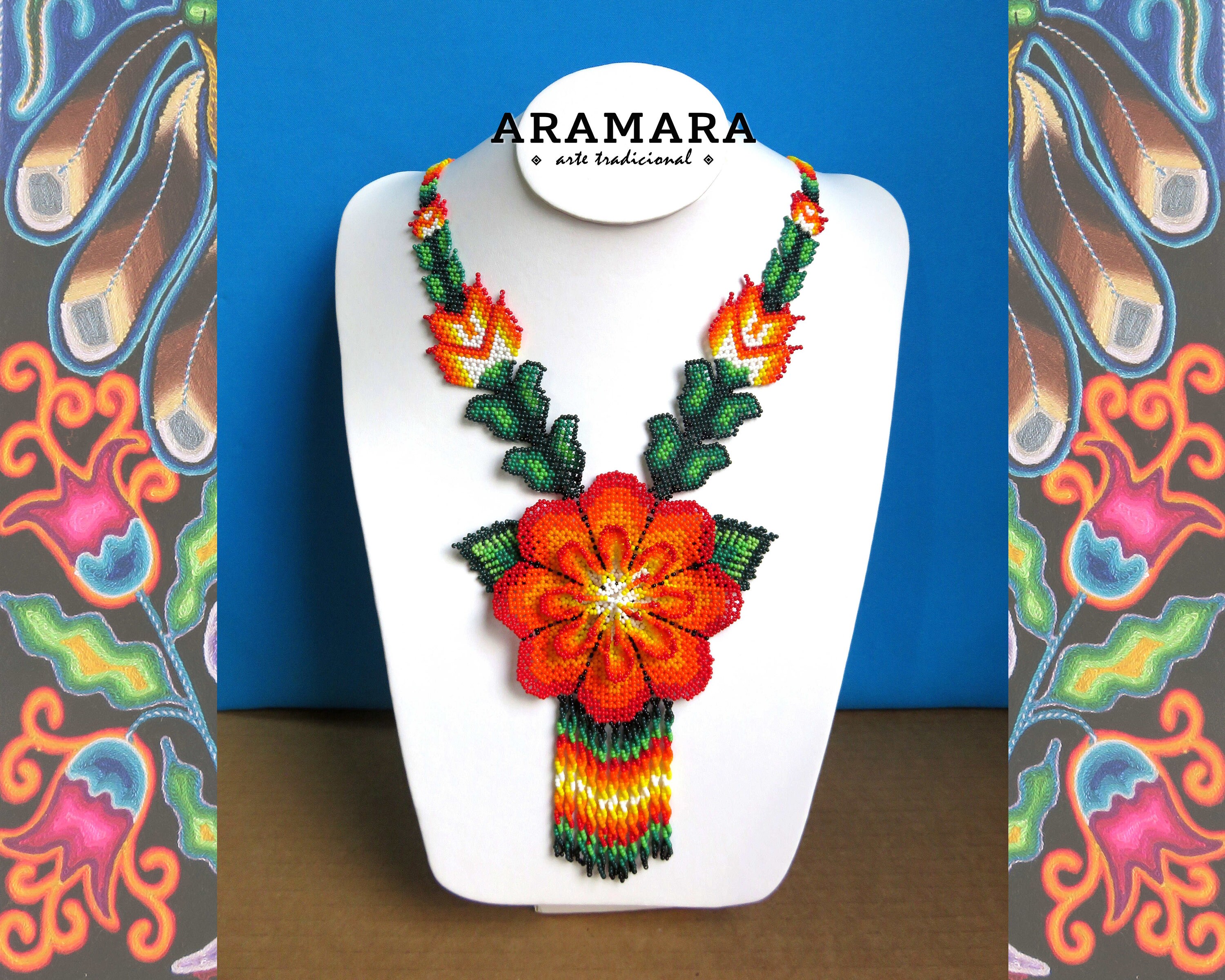 Native american necklace Beaded Flower Flower necklace | Etsy