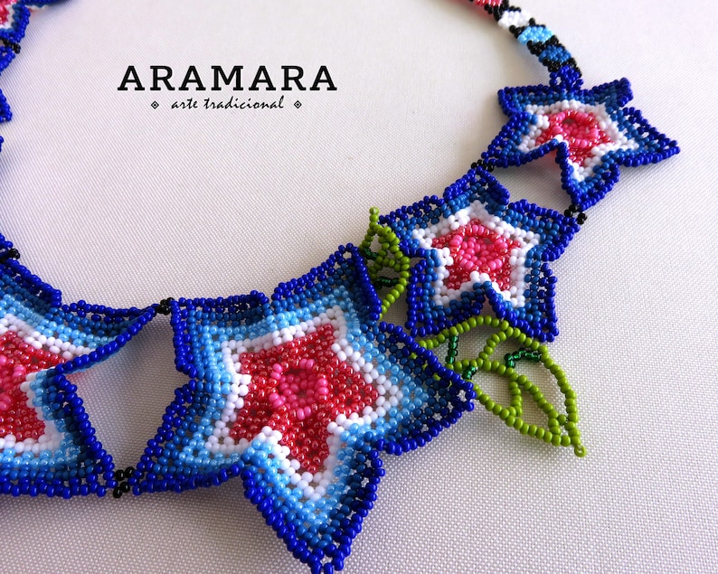 Huichol Necklace Beaded Flower Huichol Jewelry Mexican - Etsy