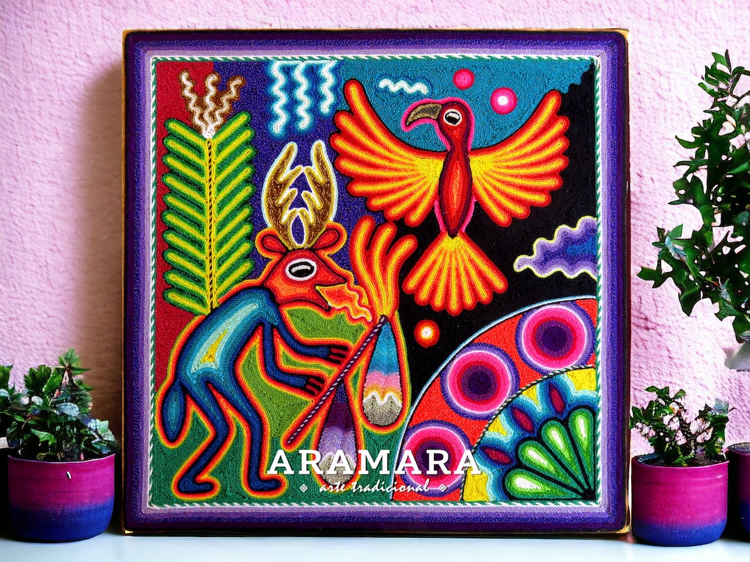 12" Huichol Painting, Mexican Folk Art, Native Art, Mexican Wall Art ...