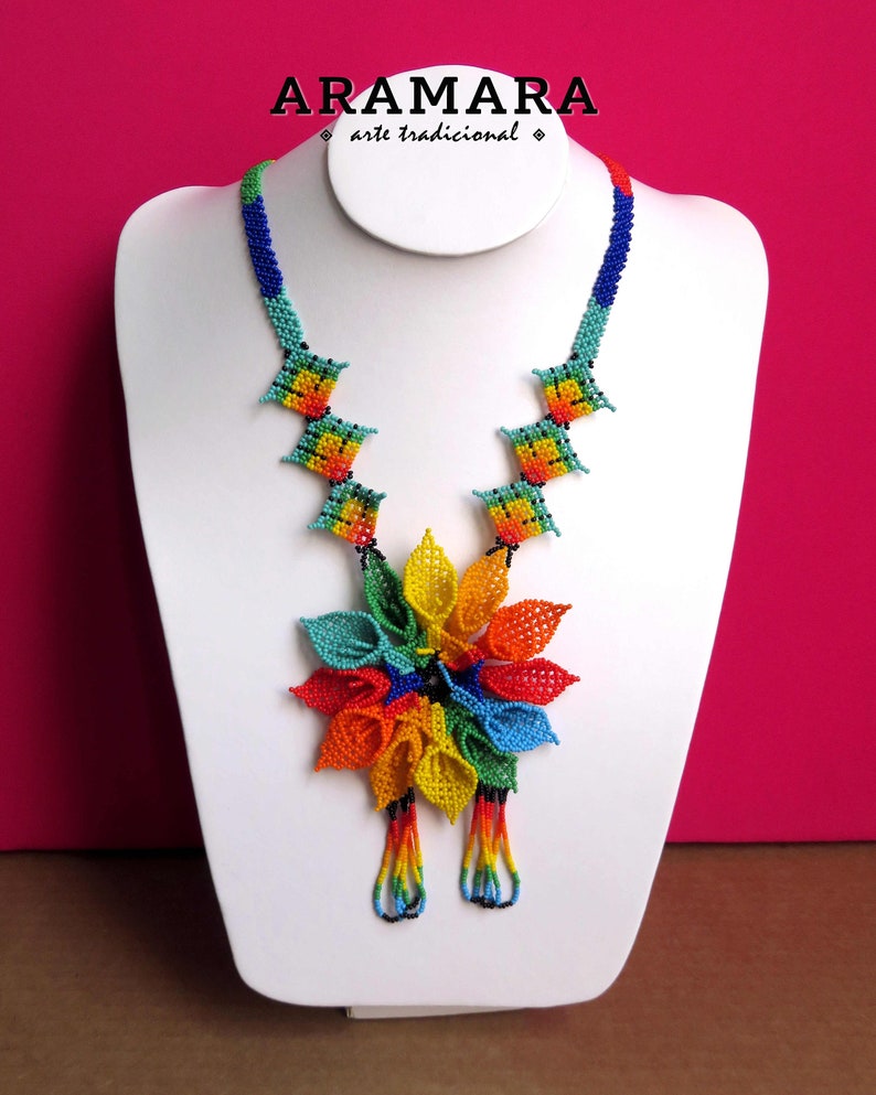 Flower necklace Mexican Jewelry Mexican Necklace Beaded | Etsy