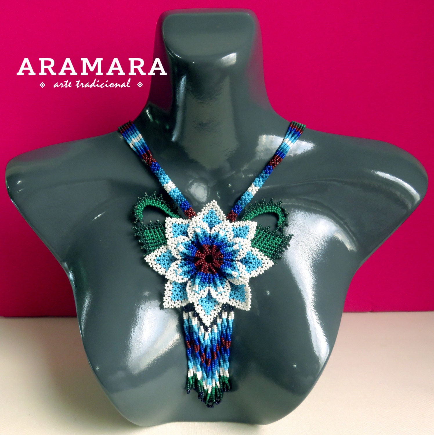 Beaded Flower Huichol Necklace Mexican Necklace Huichol Etsy