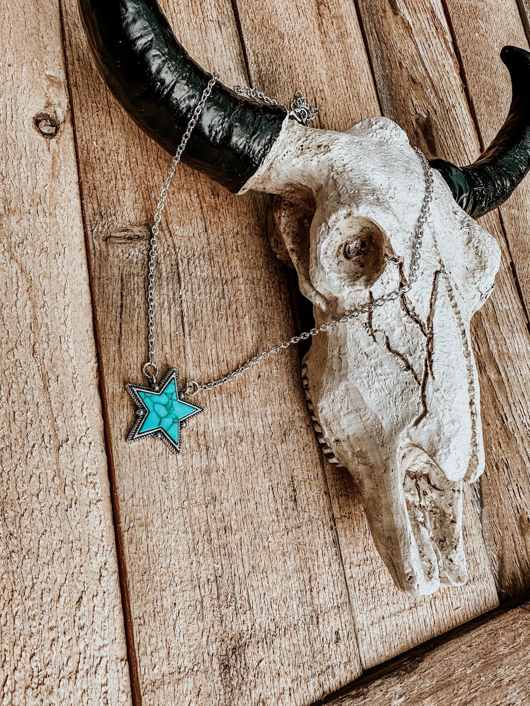 STAR NECKLACE | Stone Star Western Chain Necklace | Blue Turquoise ...