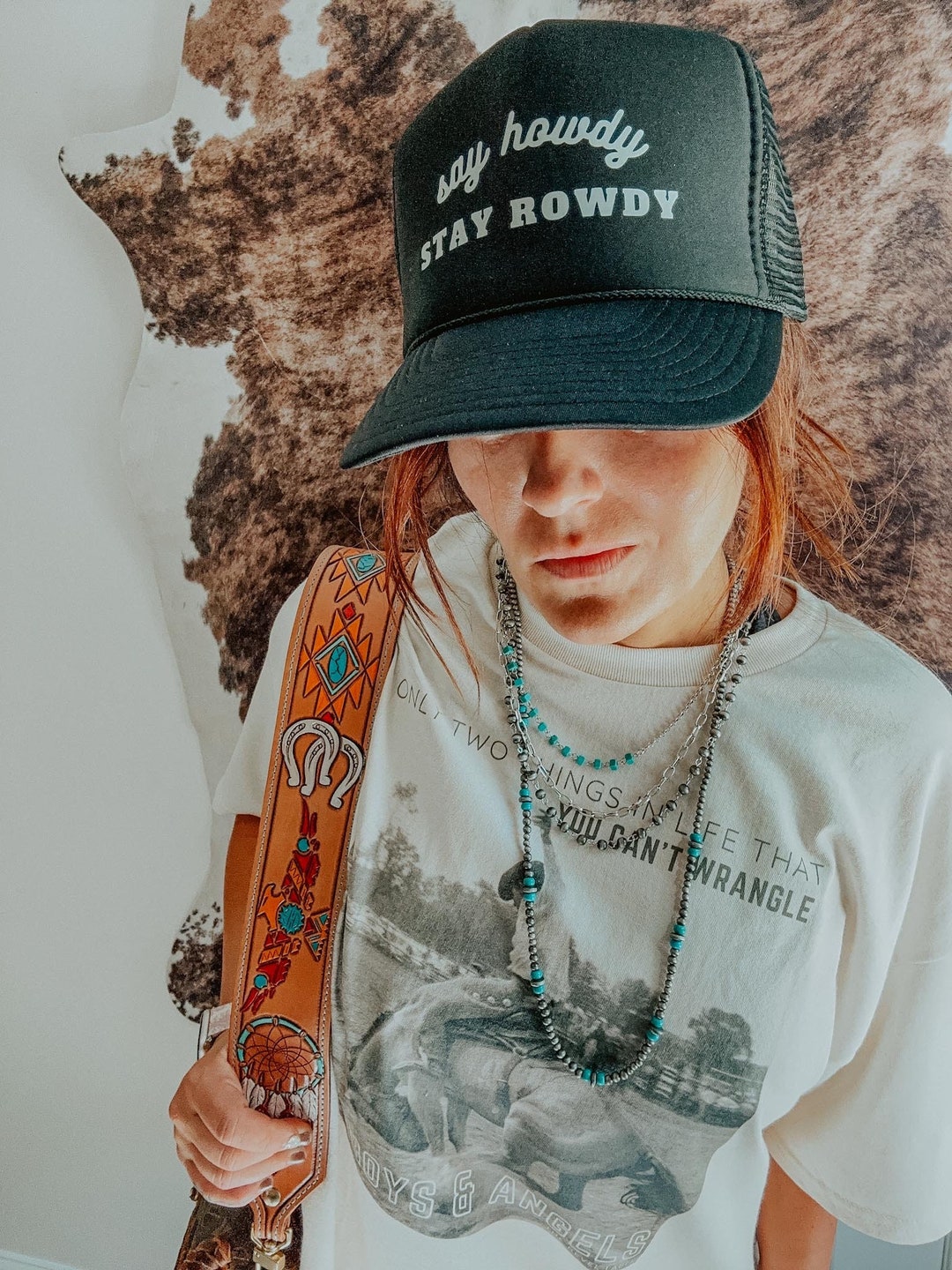 Black Say Howdy, Stay Rowdy Trucker Hat, Party Hat, Bachelorette Hat ...