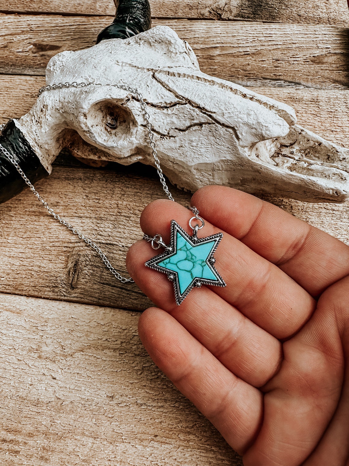 Turquoise Star Necklace: Sterling Silver Western Rodeo Chain - Etsy
