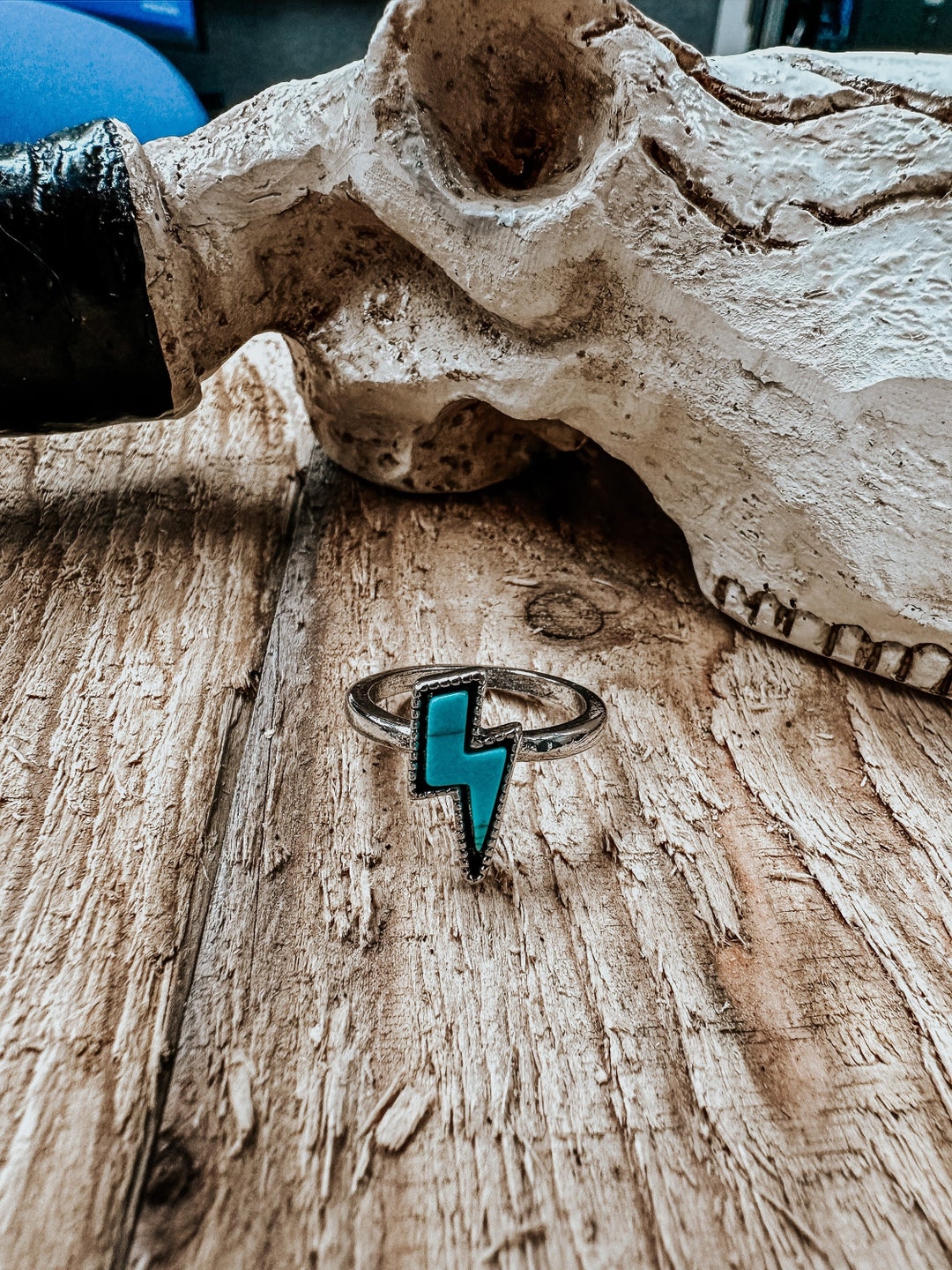 BOLT CUFF RING Blue Stone Lightning Bolt Blue Turquoise Jewelry Rings ...