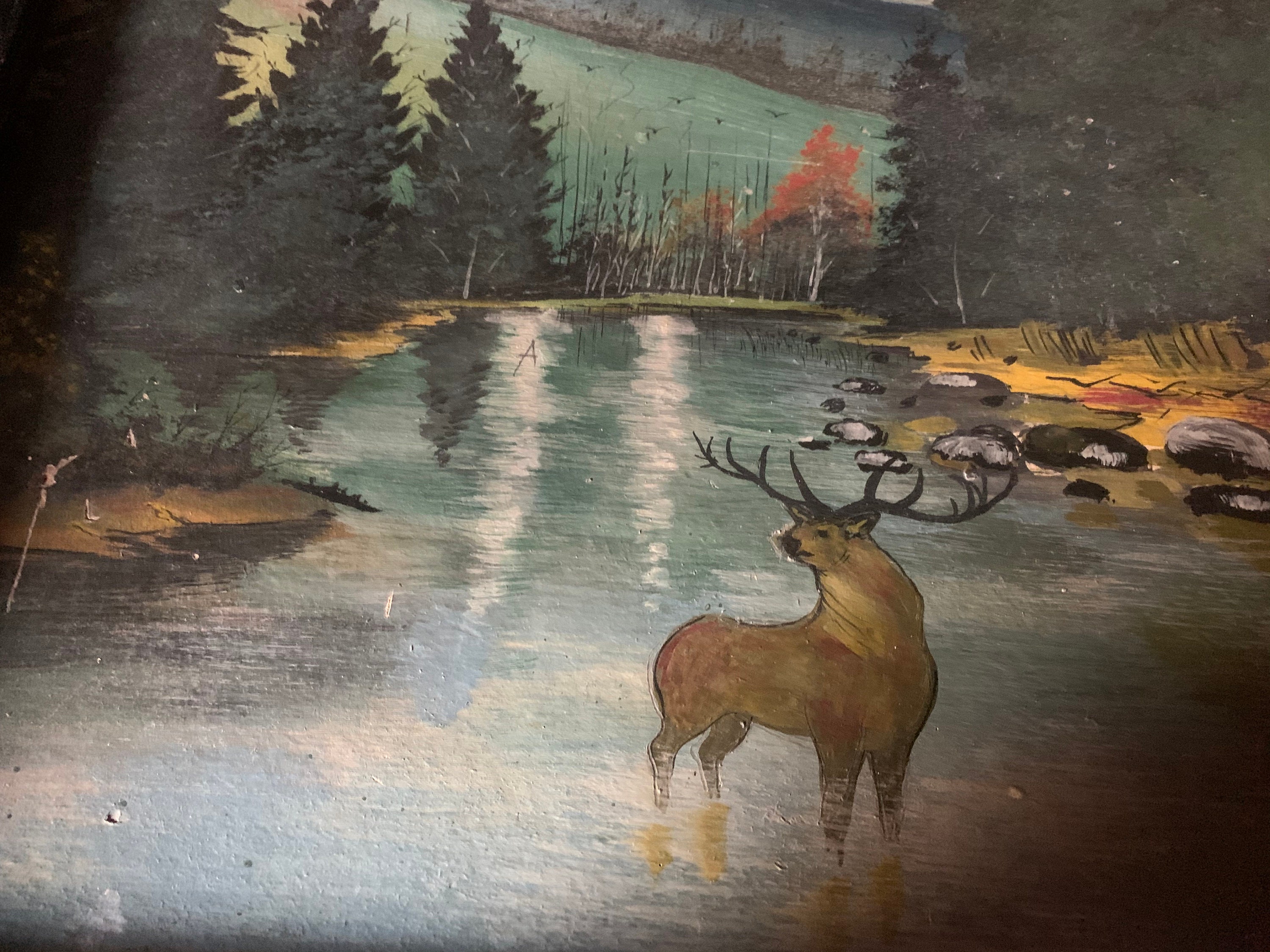 Vintage Oil Painting Buck and Mountain Landscape - Etsy