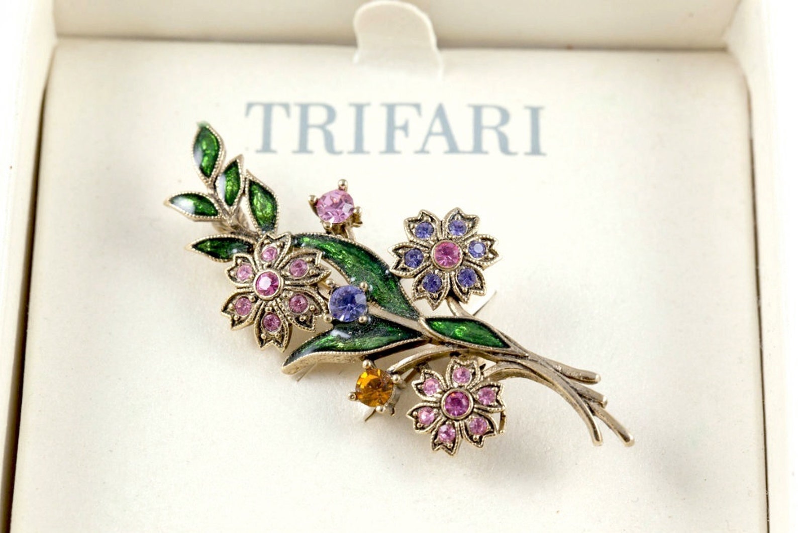 Trifari Floral Motif Brooch With Colored Stones Circa 1950's - Etsy
