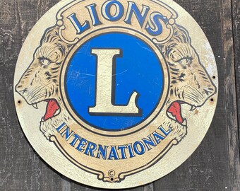 Antique Porcelain Metal LIONS INTERNATIONAL Sign 30 Inch Diameter ...