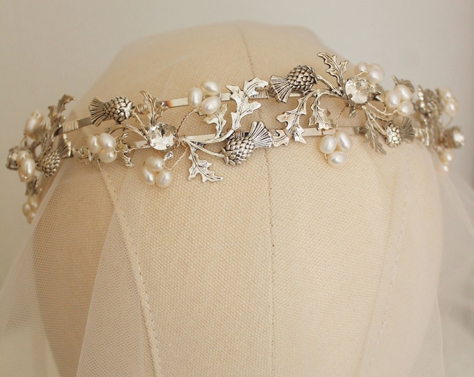 Silver Scottish Thistle Bridal Tiara Boho Bridal Headband Thistle ...