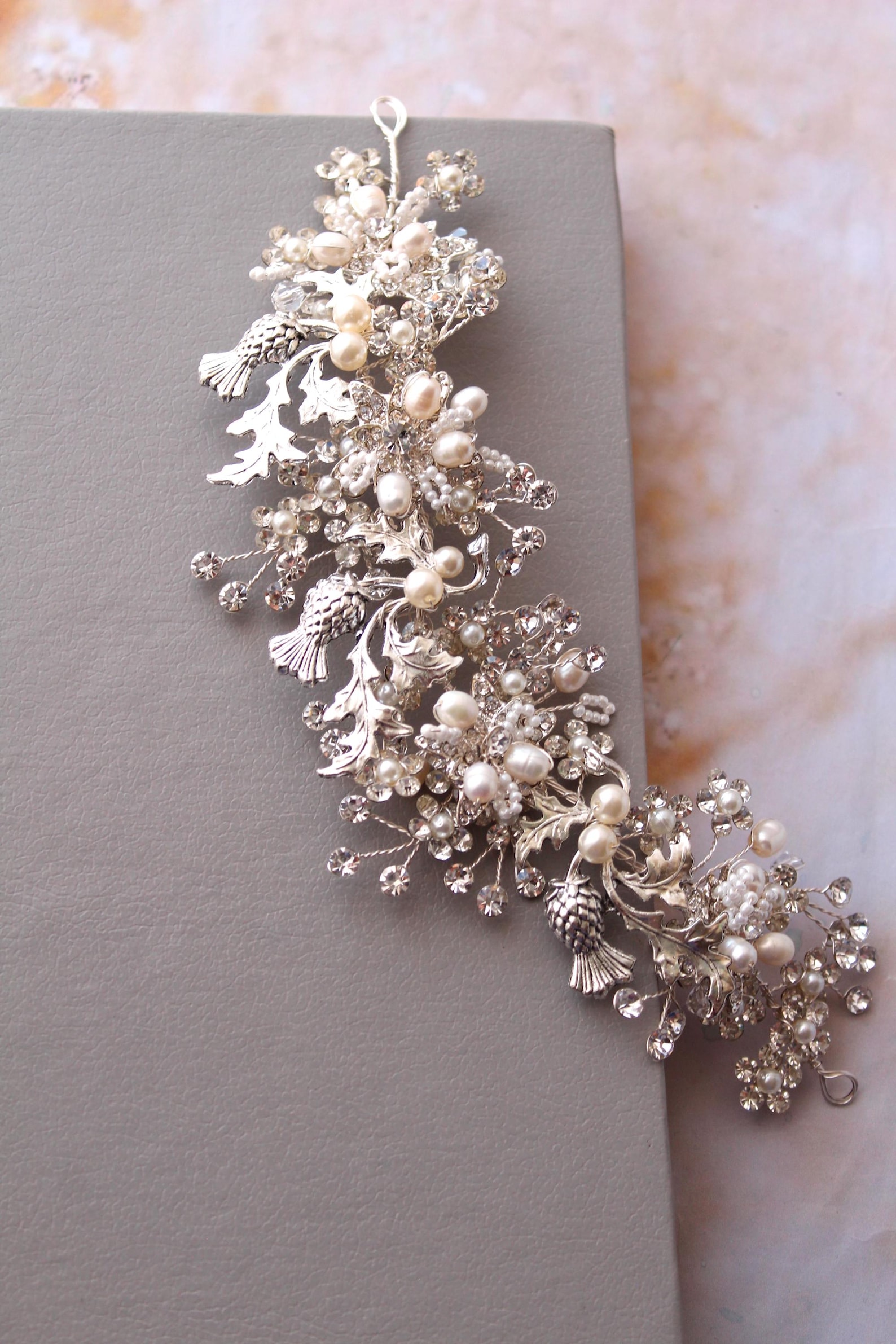 Silver Floral Hair Vine, Scottish Thistle Bridal Headpiece, Bridal Hair ...