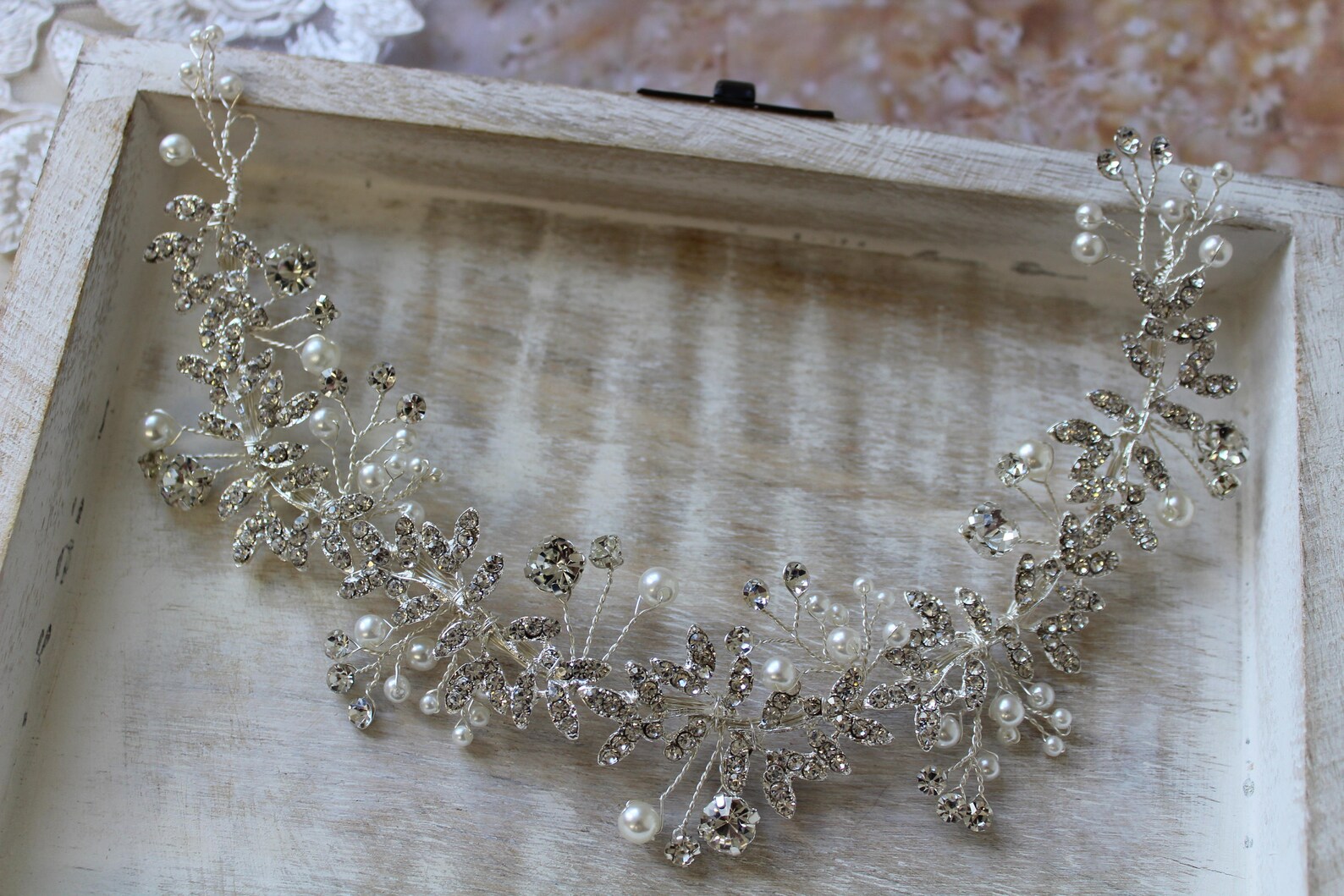 Gold Bridal Back Headpiece, Bridal Headband , Leaf Pearl Rhinestone ...