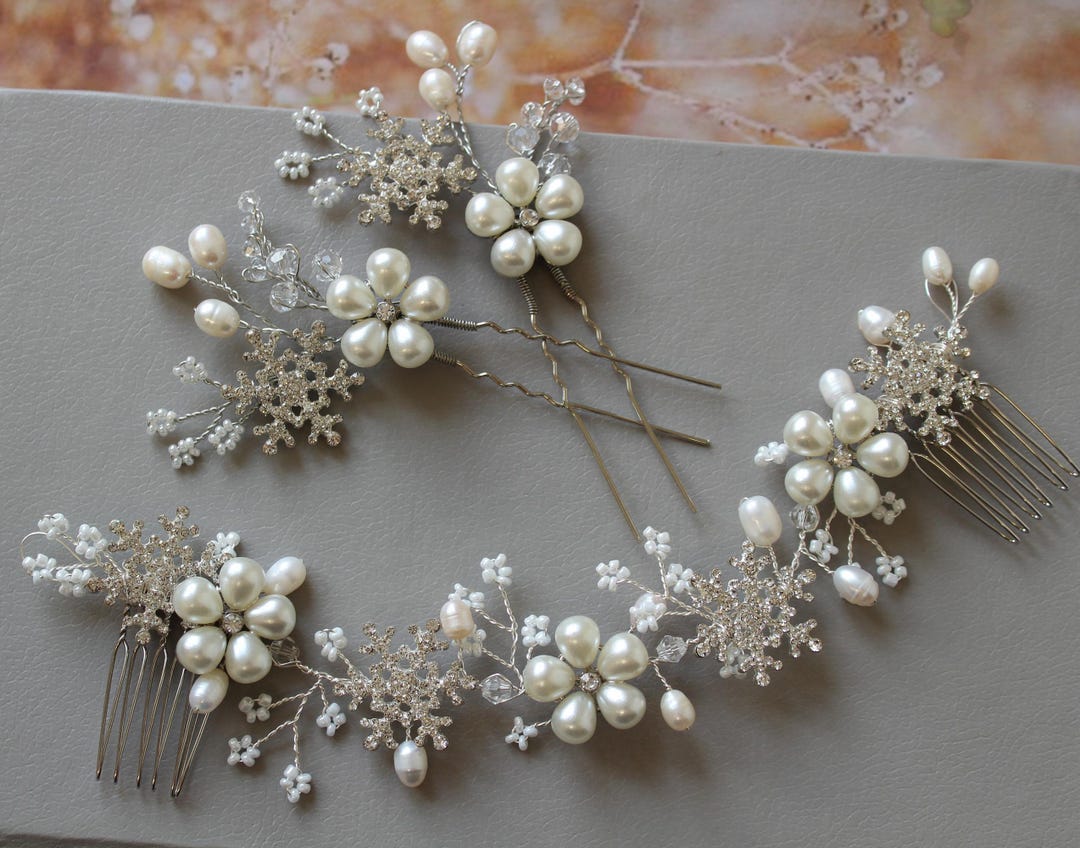Snowflake Hair Pins, Bridesmaid Hair Pins, Wedding Hair Vine, Snowflake ...